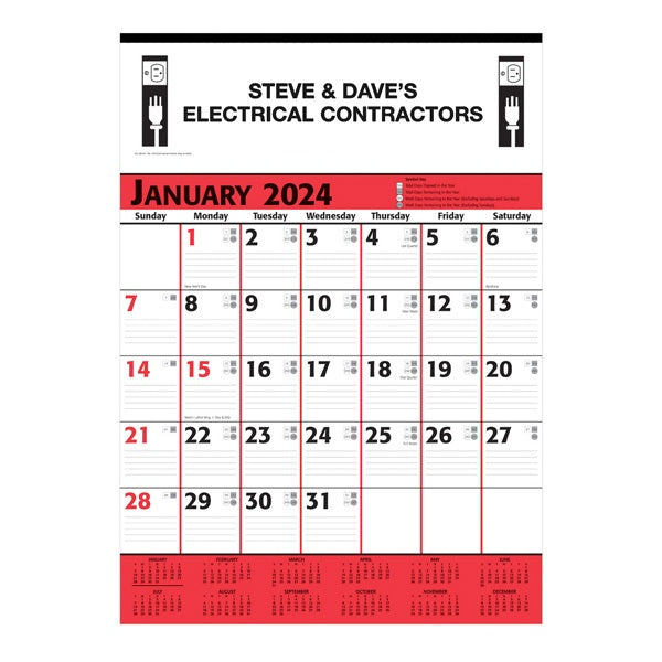 Custom Commercial Planner Wall Calendar - Red & Black (Q9342 ...